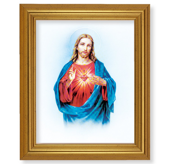 Traditional Sacred Heart Of Jesus Print In Gold Beveled Frame ...