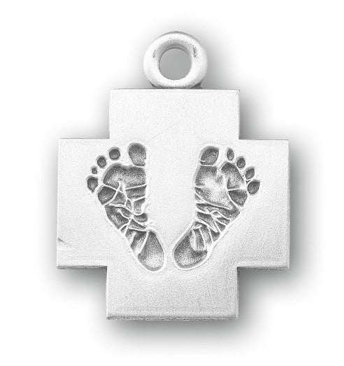 Sterling Silver Baby Feet Cross On Chain Memorial or Birth Gift Right ...