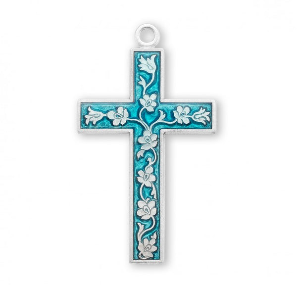 Blue Floral Enameled Sterling Silver Cross – Beattitudes Religious Gifts